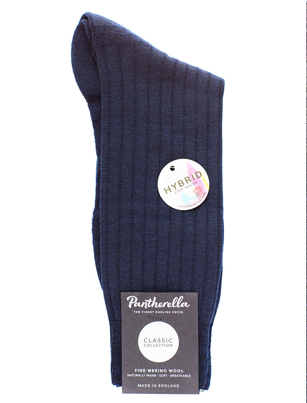 PANTHERELLA SMITHFIELD Ribbed Merino Wool-Blend Socks in Navy - Solespun